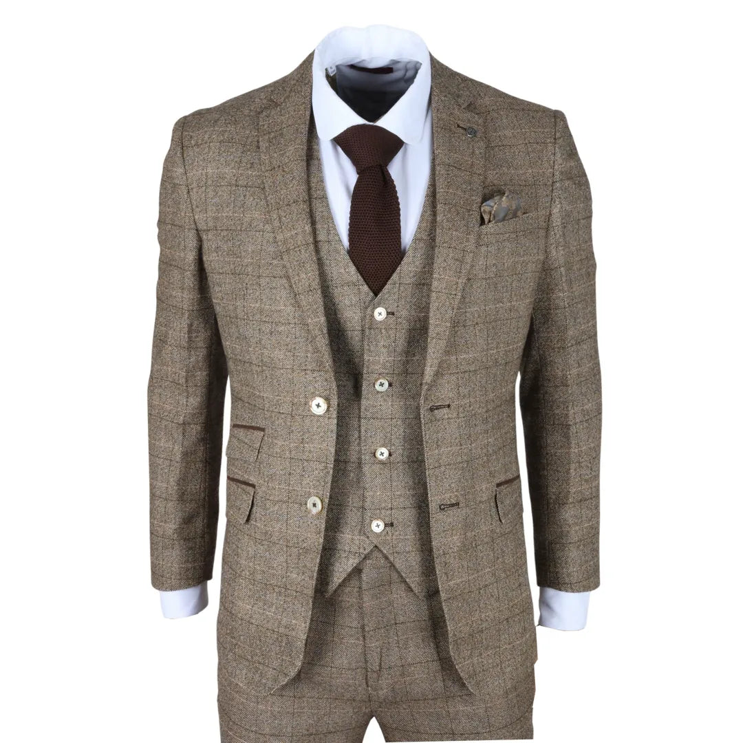 Robert Simon Liam - Men's 3 Piece Brown Checked Suit – TruClothing