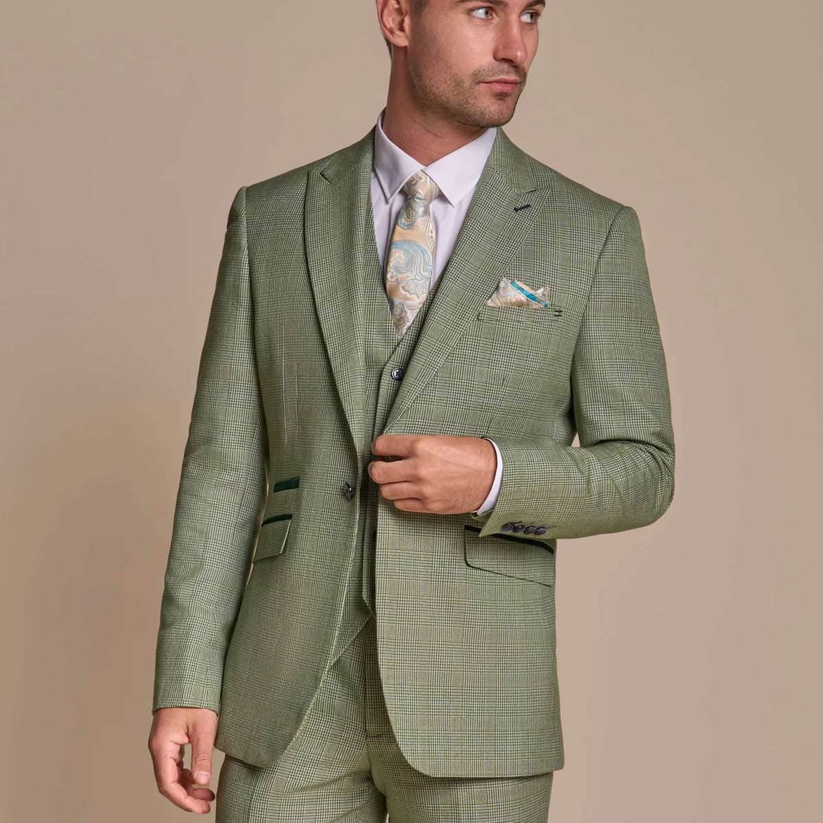 House of Cavani Caridi - Men's Sage 3 Piece Checked Suit – TruClothing