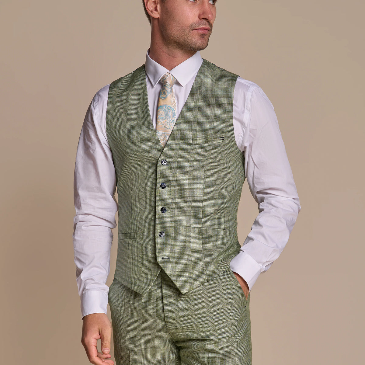 House of Cavani Caridi - Men's Sage Green Checked Waistcoat – TruClothing