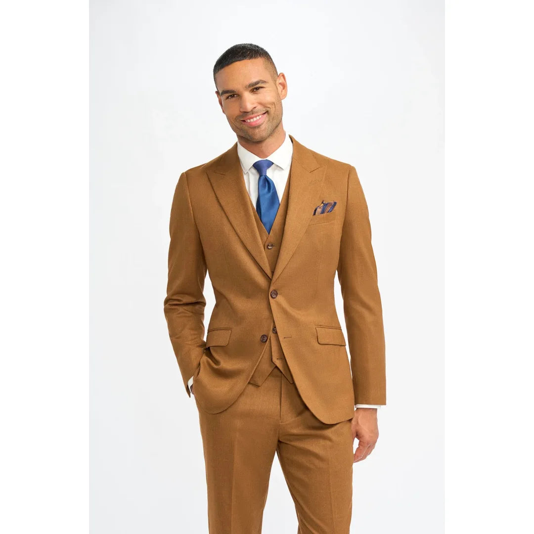 House of Cavani James - Men's Camel Brown 3 Piece Wool Suit – TruClothing