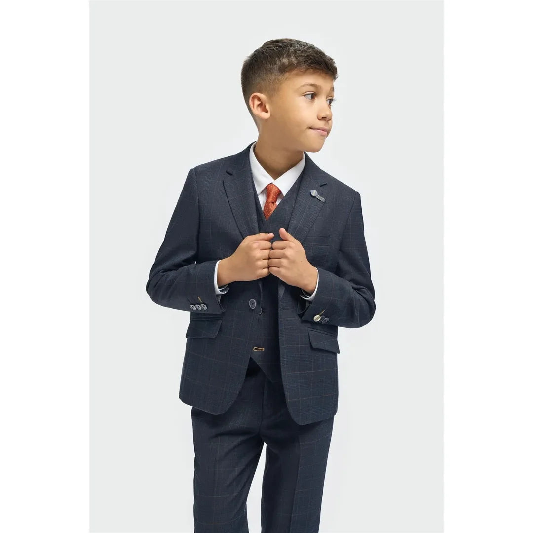 House of Cavani Torino - Boys 3 Piece Navy Check Suit – TruClothing