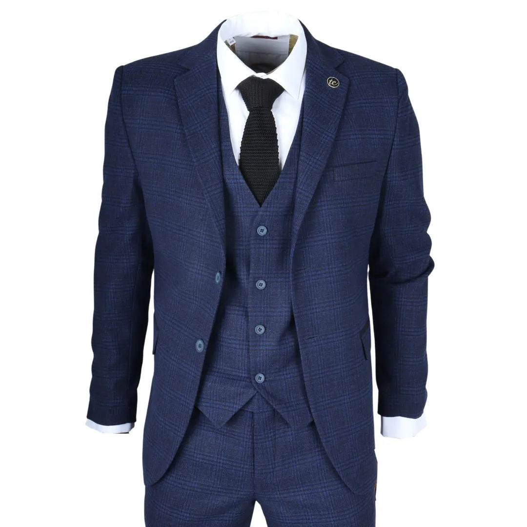 IM10 - Men's 3 Piece Navy Blue Check Suit – TruClothing