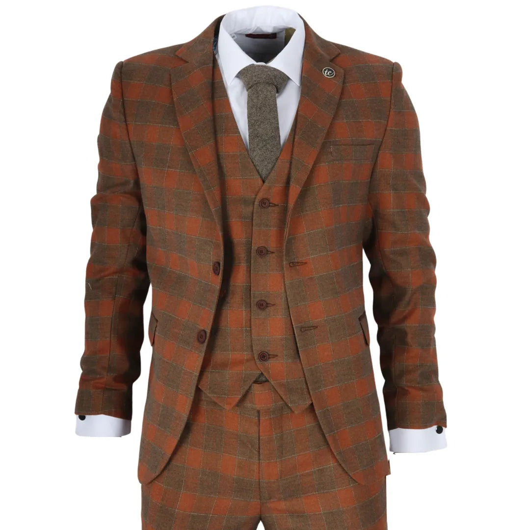 IM11 - Men's 3 Piece Brown Check Suit – TruClothing