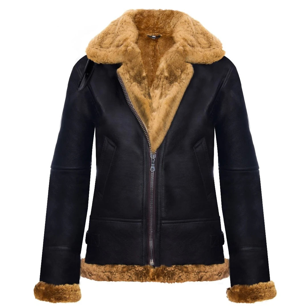 Women's Aviator Hooded Shearling Sheepskin Ginger Jacket – TruClothing