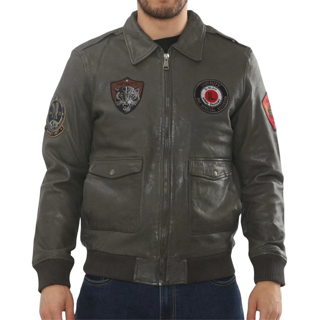 Infinity Men's Leather Bomber Jacket Pilot Air Force Style – TruClothing