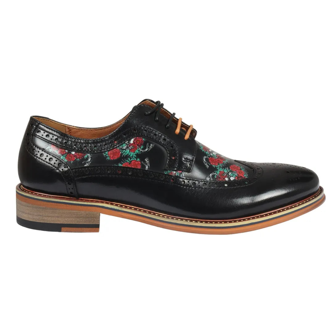 Justin Reess Ross - Men's Black Floral Skull Print Shoes – TruClothing