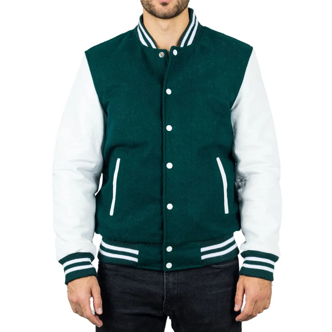 Men's Green White Varsity Bomber Jacket – TruClothing