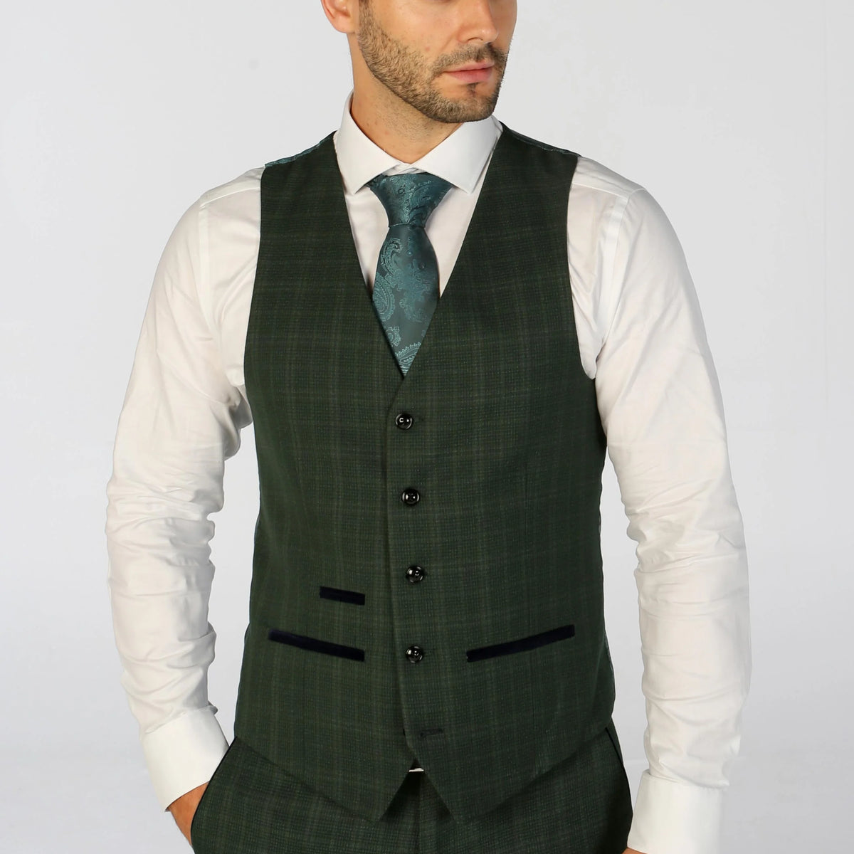 Paul Andrew Leo - Men's Green Checked Tailored Fit Waistcoat – TruClothing