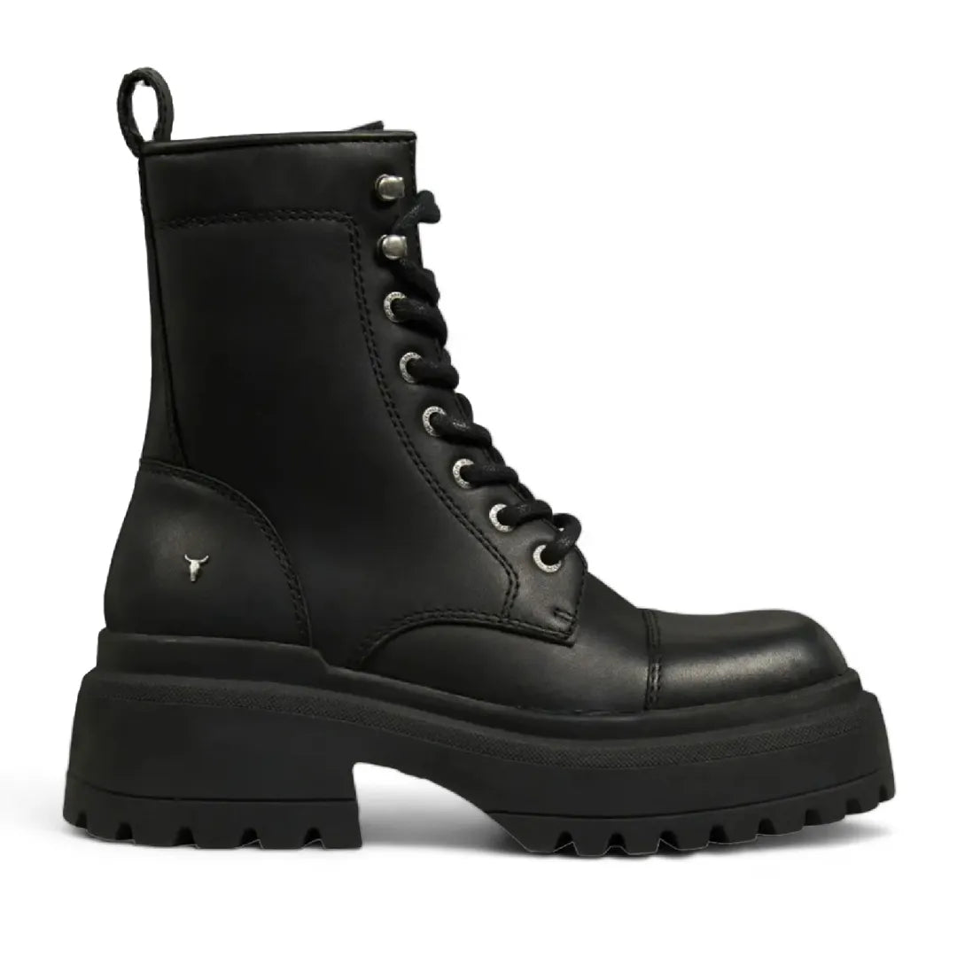 Windsorsmith Destroy - Women's Black Leather Combat Boots – TruClothing