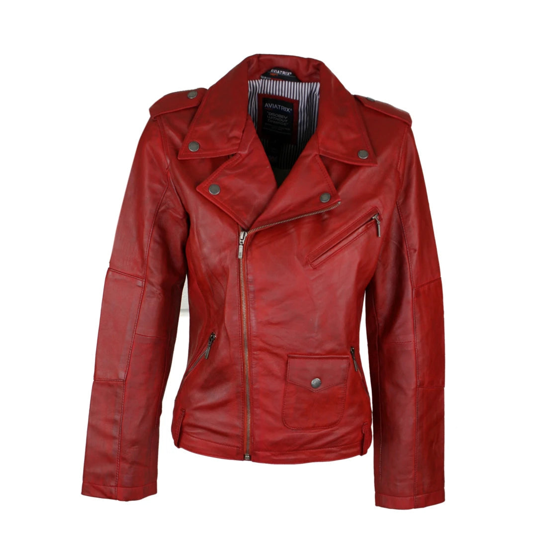Women's Real Genuine Soft Leather Biker Style Red Jacket – TruClothing
