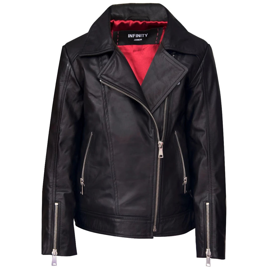 Girls Real leather Biker Black Pick Jacket Cross Zip – TruClothing