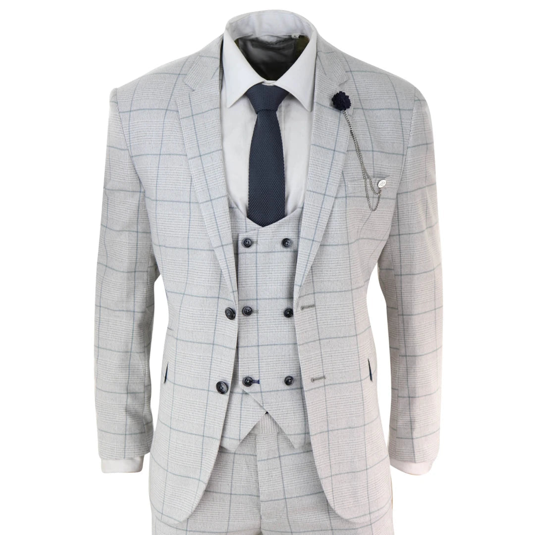 Cavani Radika Men's Grey Check 3 Piece Double Breasted Suit – TruClothing