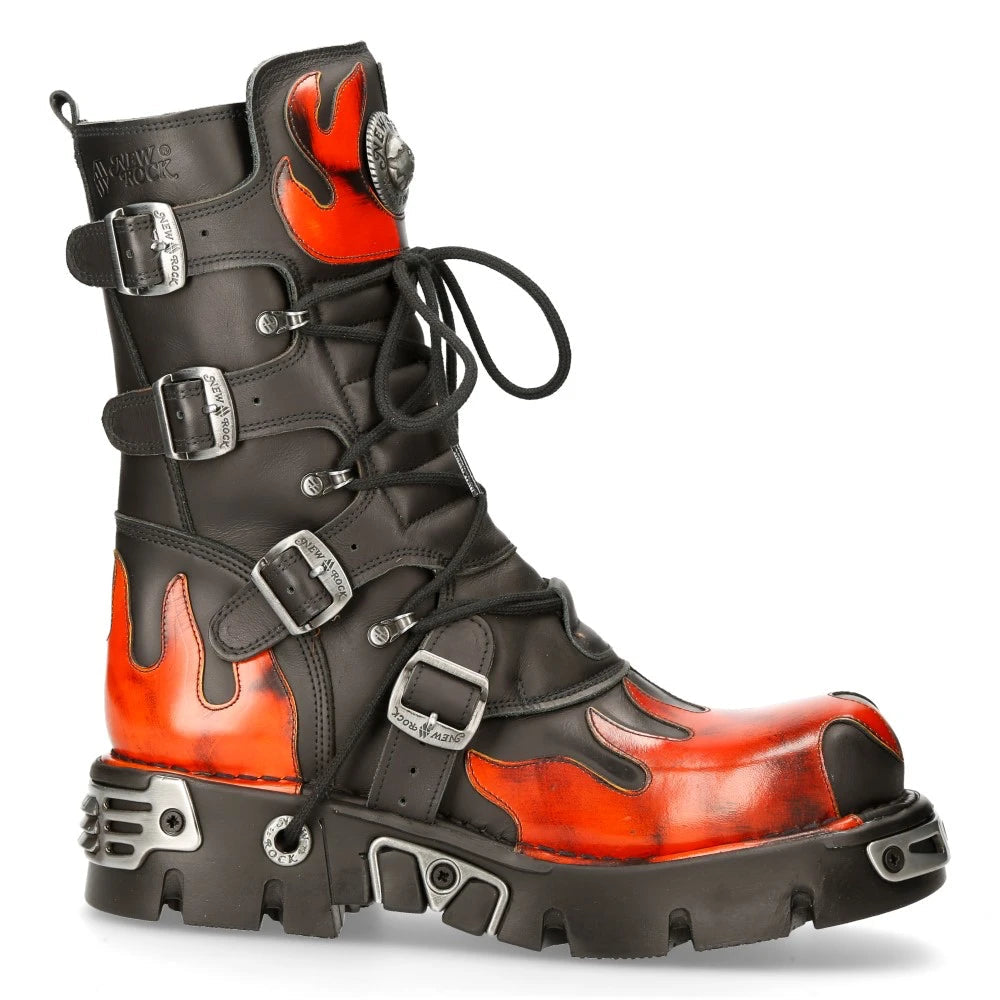 New Rock 591-s1 Red Flame Metallic Black Leather Goth Boots – TruClothing