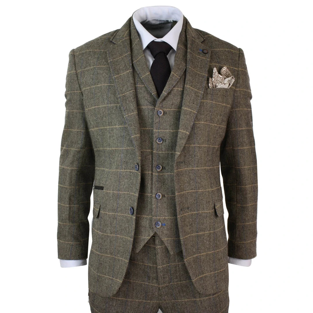 Cavani Albert Men's 3 Piece Tan Brown Check Tweed Suit – TruClothing