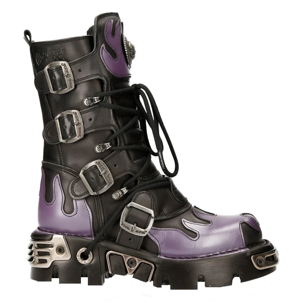 New Rock M-591-s5 Purple Flame Boots Black Leather Gothic – TruClothing