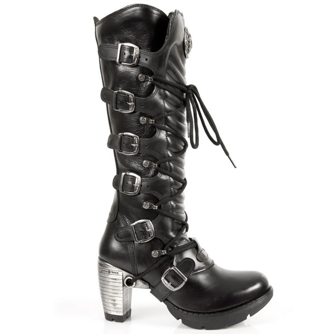 New Rock TR004-S1 Women's Black Leather Knee High Boots – TruClothing